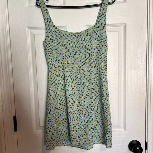 Commense | Dresses | Light Blue Yellow Checkered Pattern Mini Dress ...